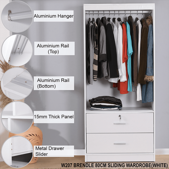 Brendle 80 cm Sliding Wardrobe