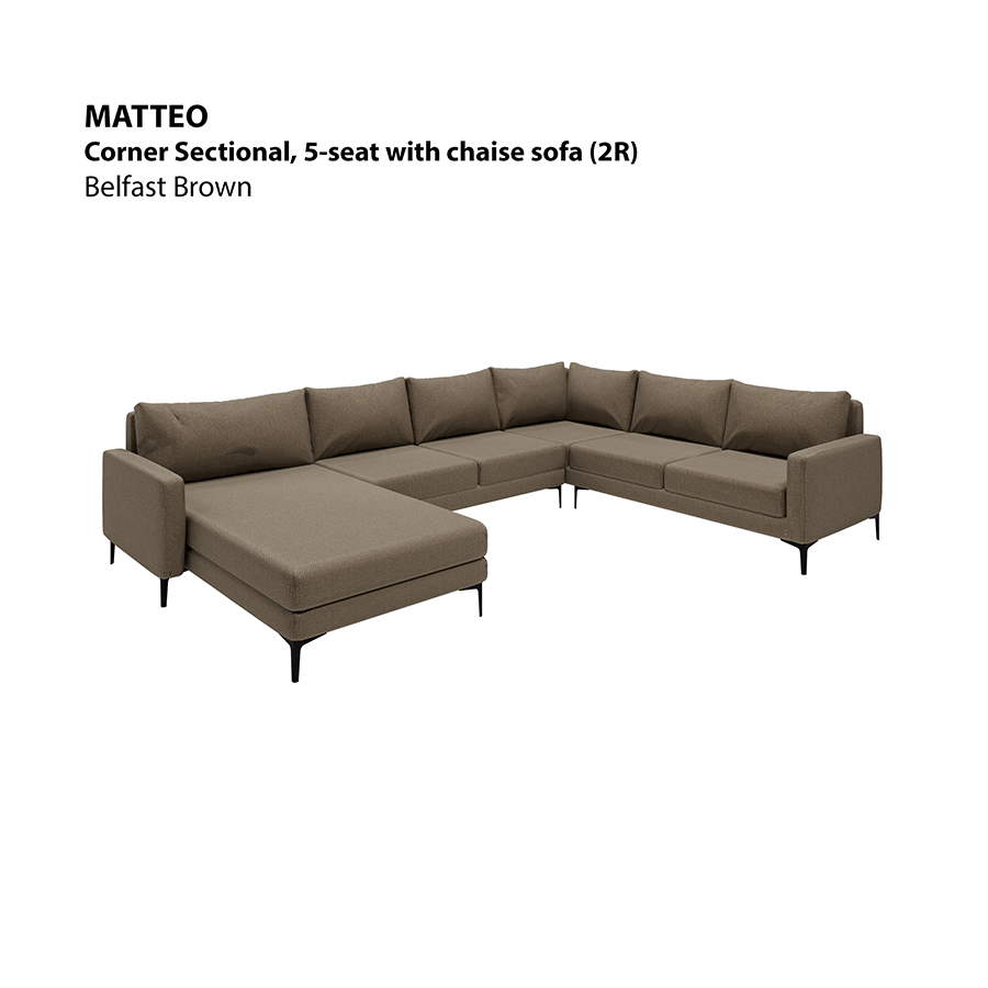 Matteo Corner Sectional 5 Seat with Chaise (2R) Sofa