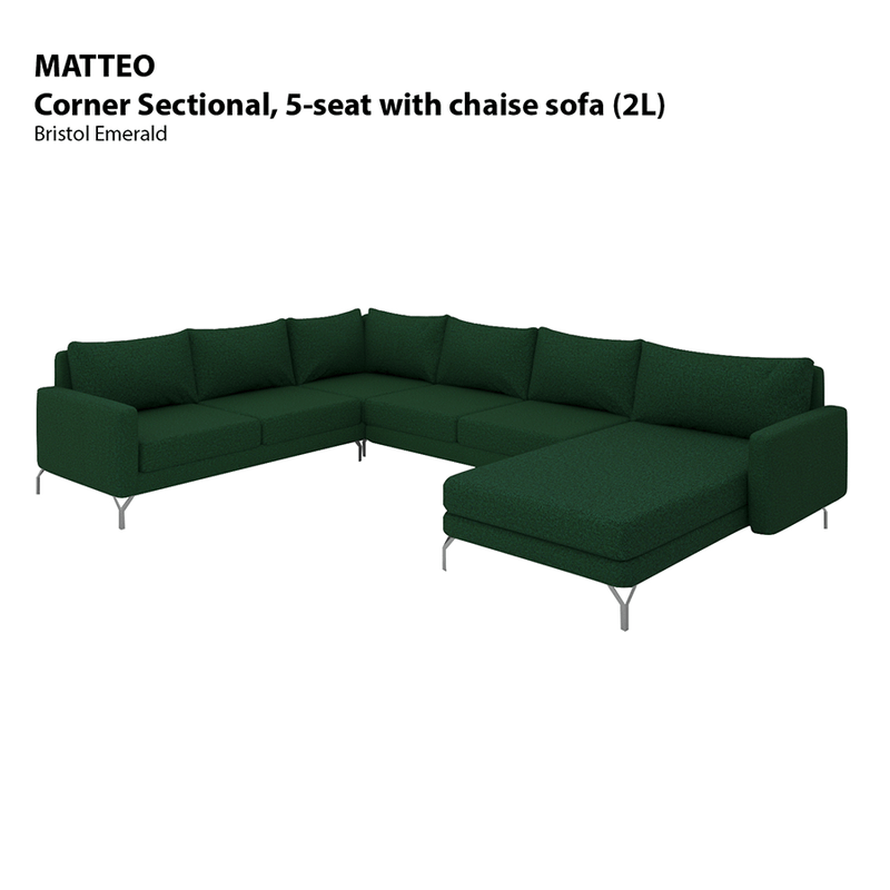 Matteo Corner Sectional 5 Seat with Chaise (2L) Sofa